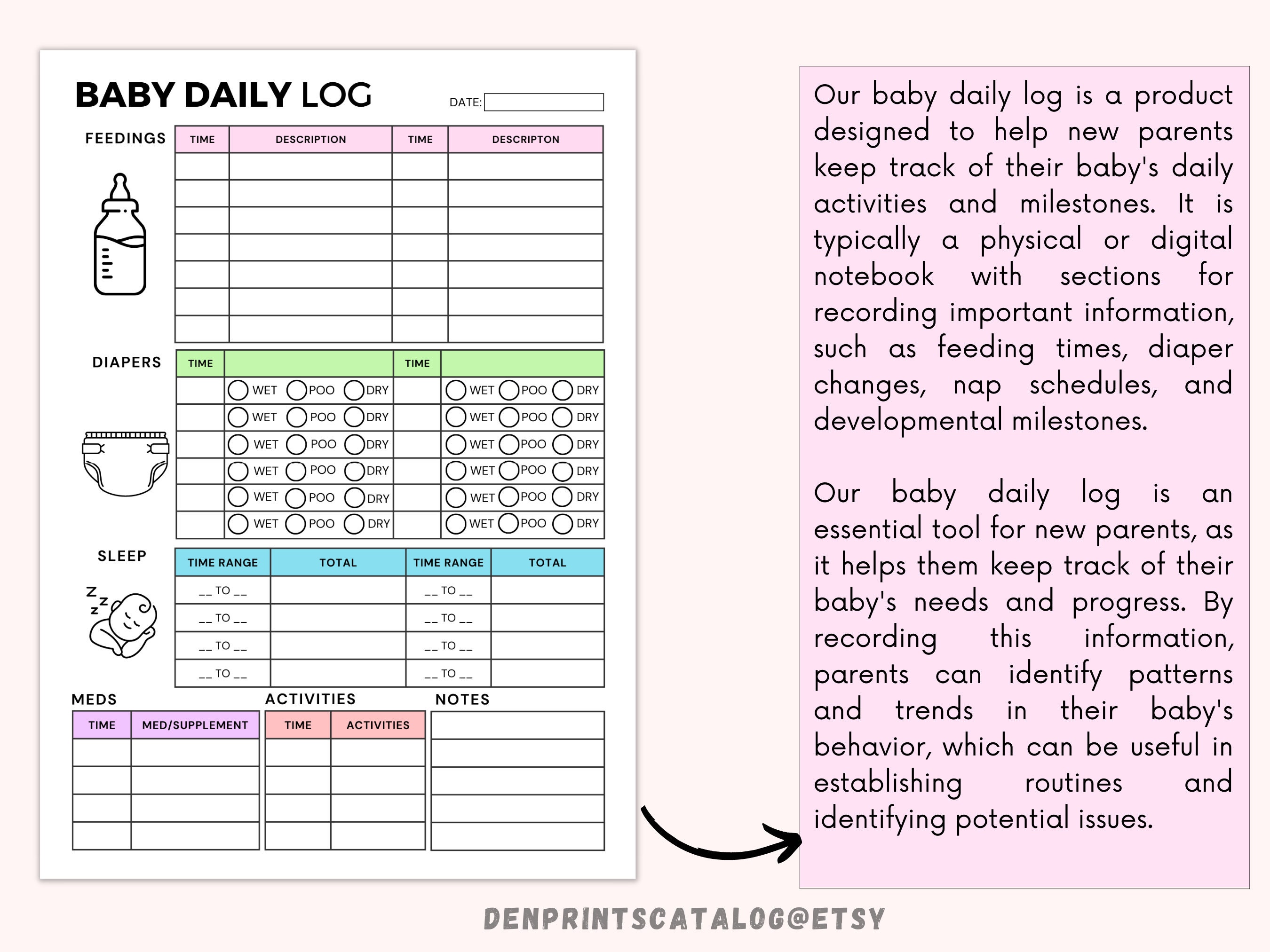 Baby Daily Log, Infant Daily Log, Baby Care Journal, Infant Activity ...