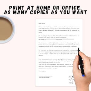 Daycare Fee Increase Letter Printable, Childcare Rate Increase Letter ...