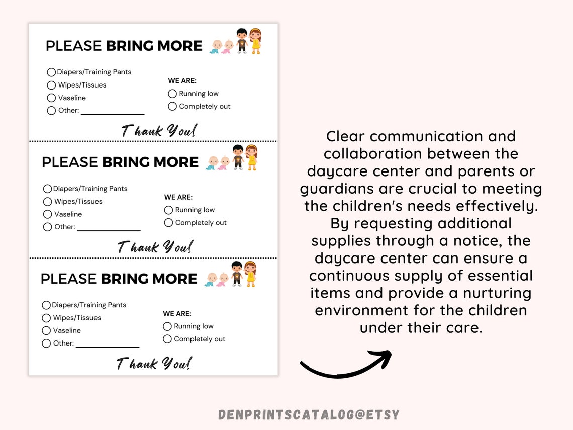 Please Bring More Supplies, Daycare Parent Notice Printable, Childcare ...