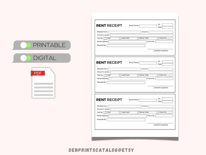 Landlord Rent Receipt, Tenant Receipt, Rent Payment Receipt, Landlord ...
