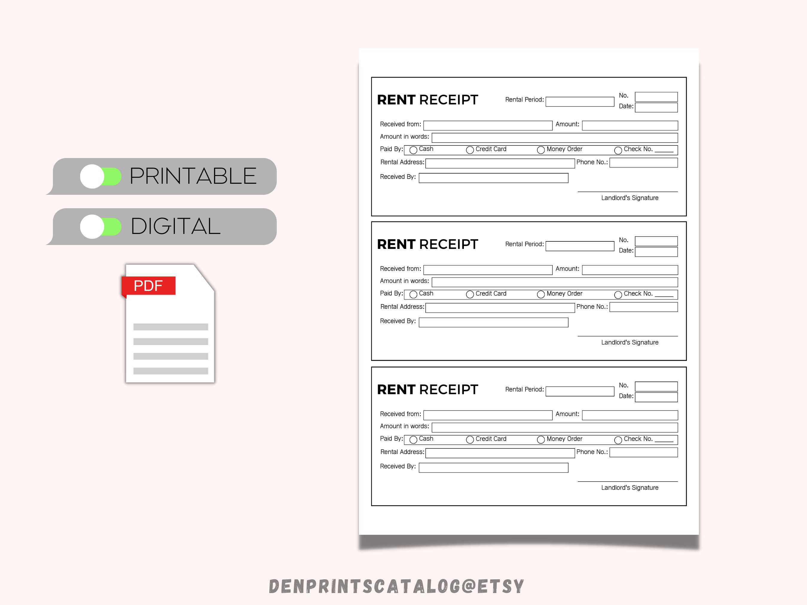 Landlord Rent Receipt, Tenant Receipt, Rent Payment Receipt, Landlord ...