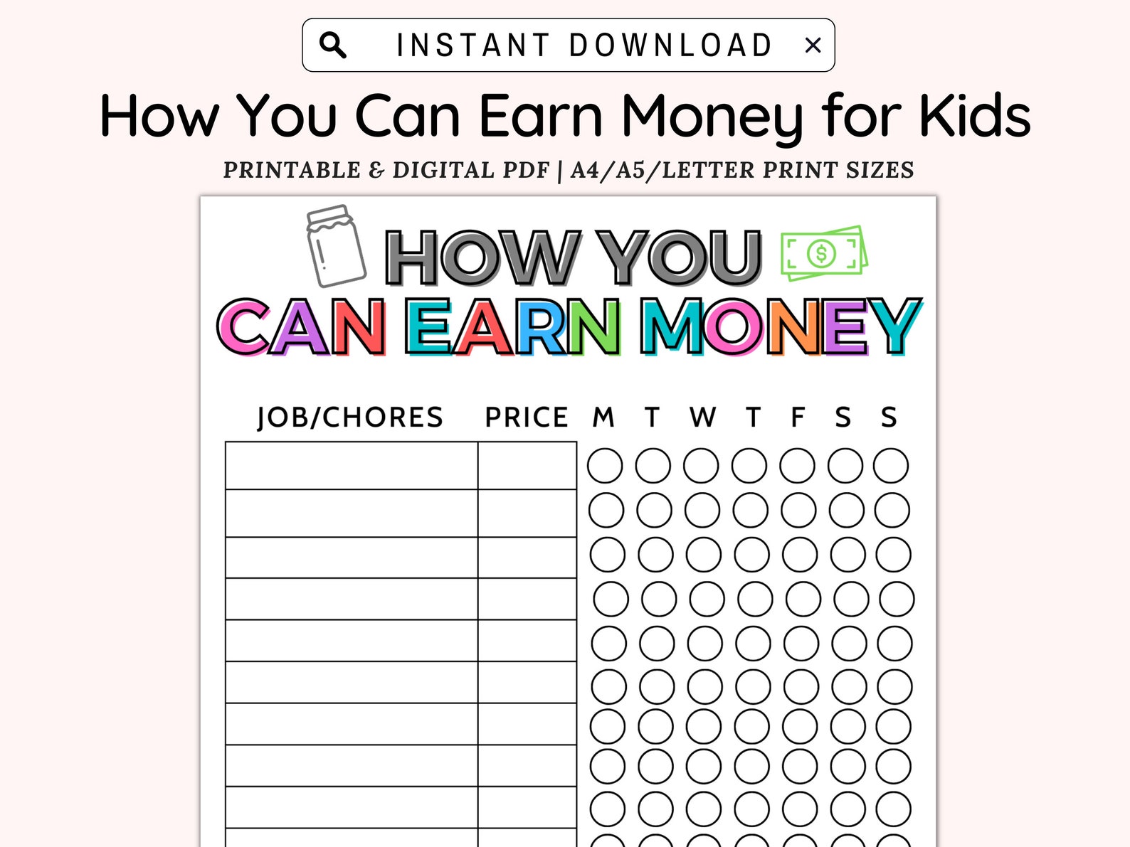 How to Earn Money Chore Chart, Allowance Chore Chart for Kids ...