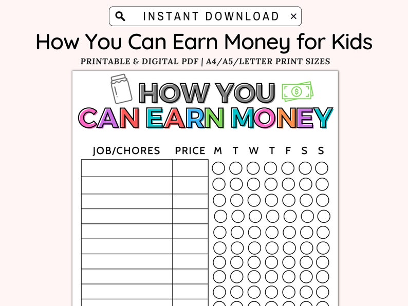 How to Earn Money Chore Chart, Allowance Chore Chart for Kids ...