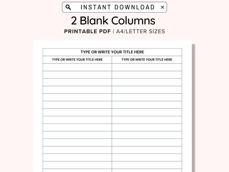 Printable Blank 2 Columns List Text Input and Print and Write Digital ...