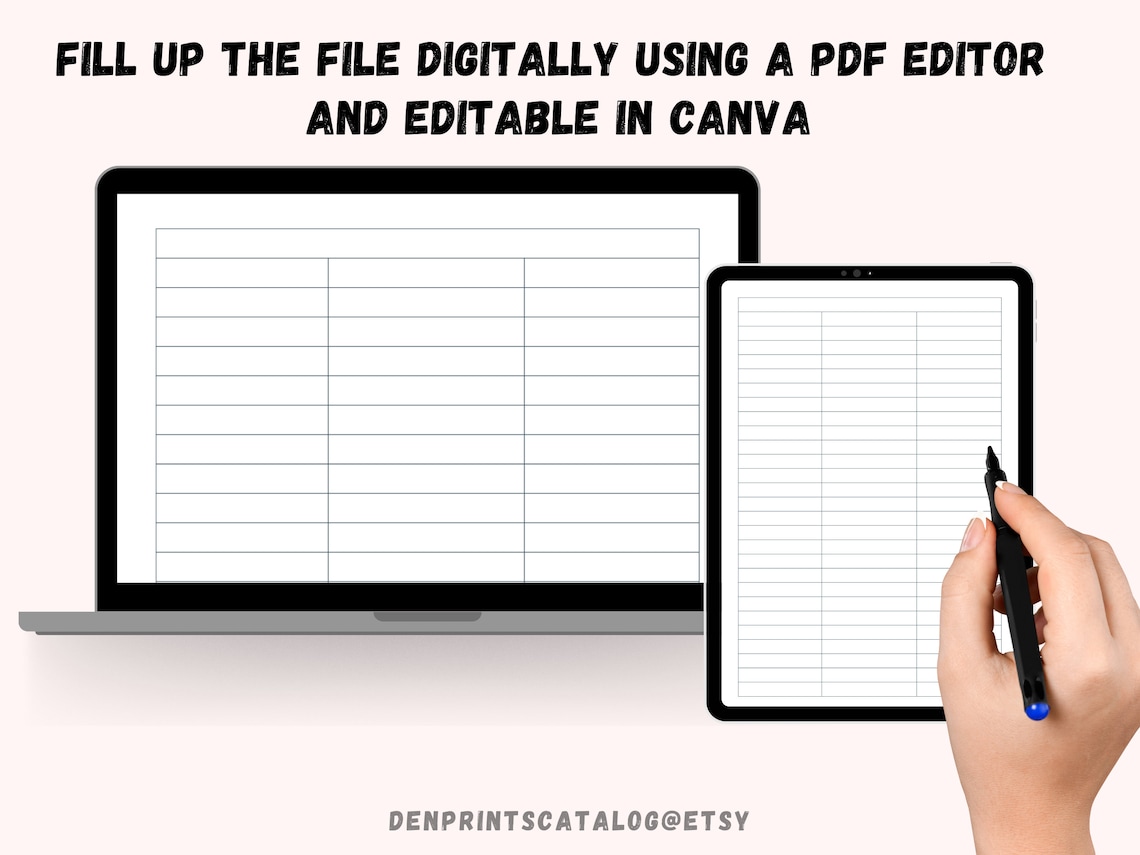 3 Blank Columns Chart Text Input Print And Write Printable Digital Download Blank Column
