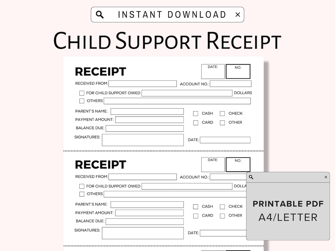 Child Support Receipt Printable for DIY Receipt Book Digital Download ...