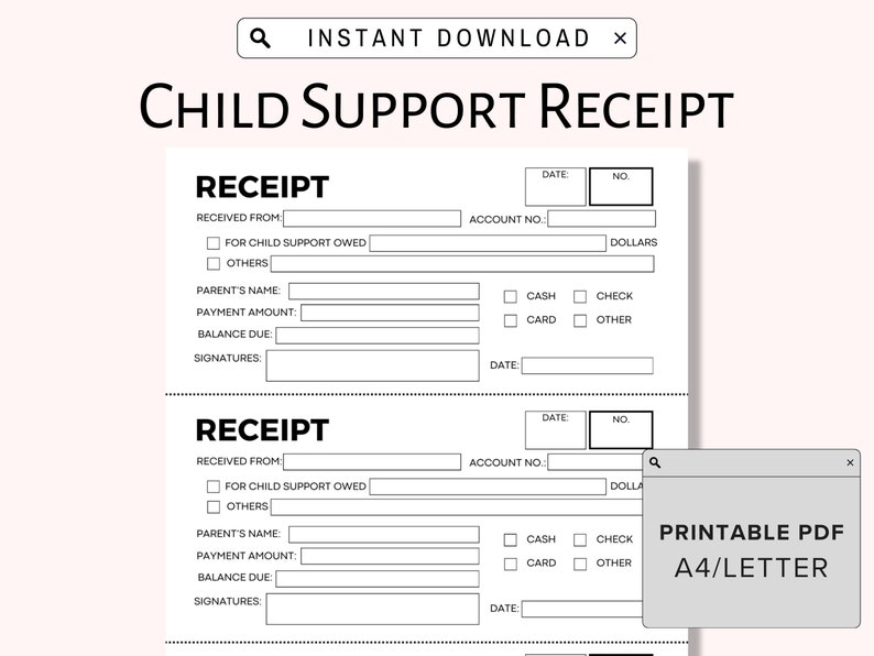 Child Support Receipt Printable for DIY Receipt Book Digital Download ...