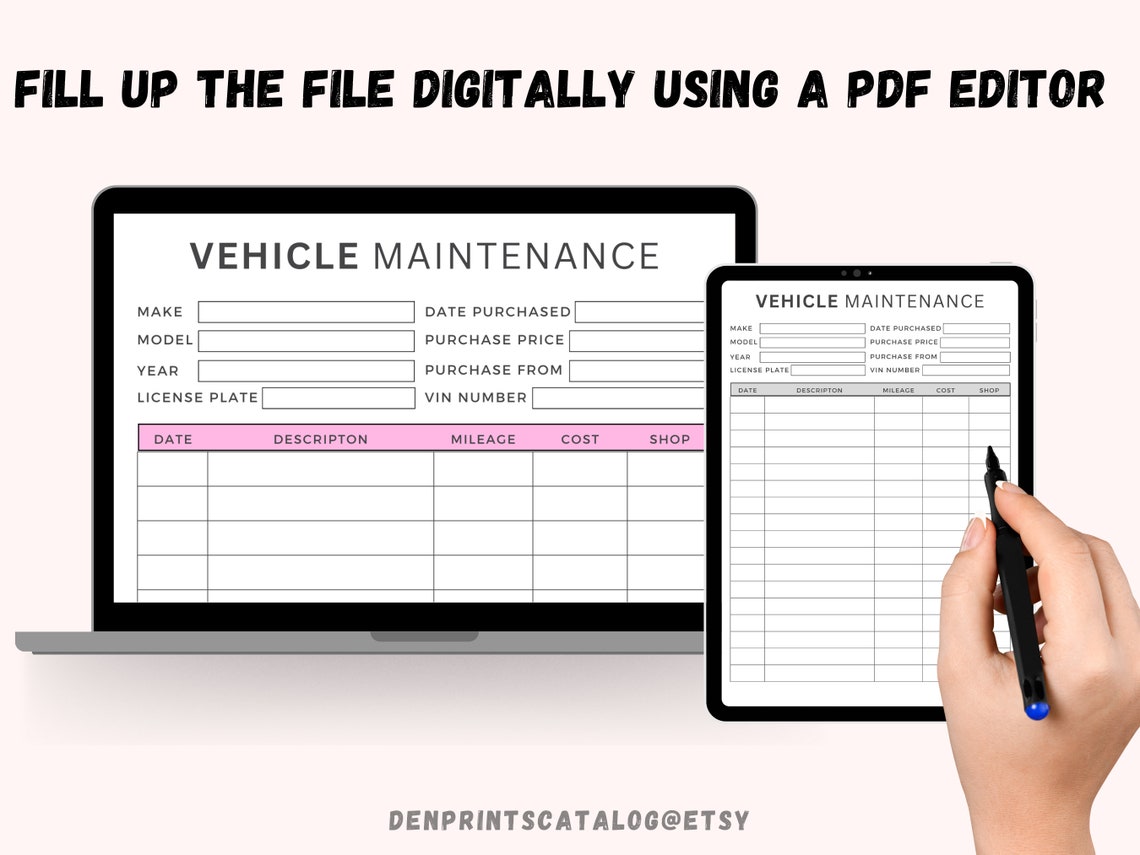 Vehicle Maintenance Log Printable, Vehicle Service Tracker, Vehicle ...