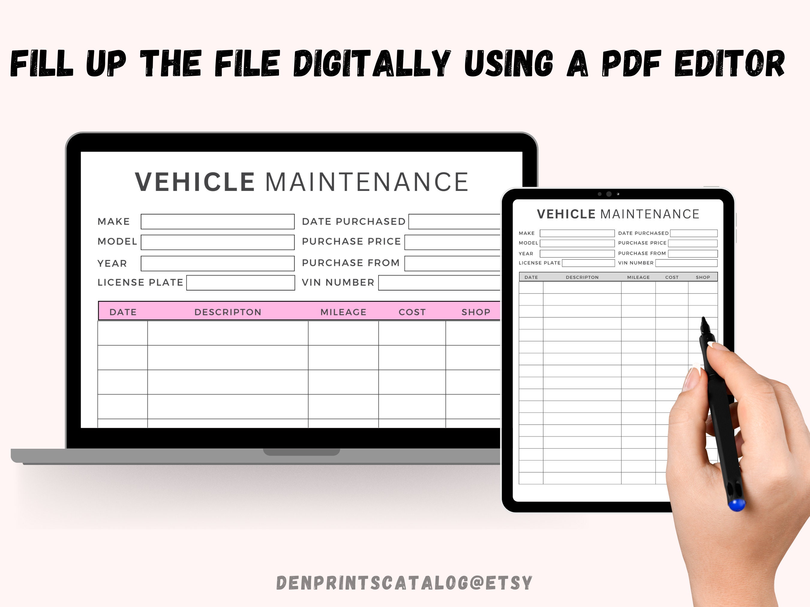 Vehicle Maintenance Log Printable, Vehicle Service Tracker, Vehicle ...