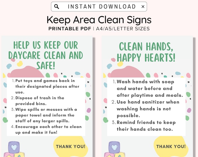 Keep Area Clean Signs Printable, Signs for Daycare Room, Designed for ...