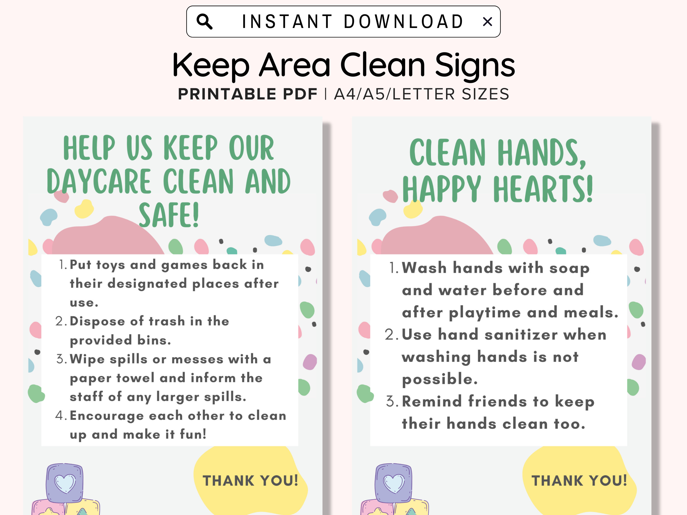 Printable Clean Area Signs
