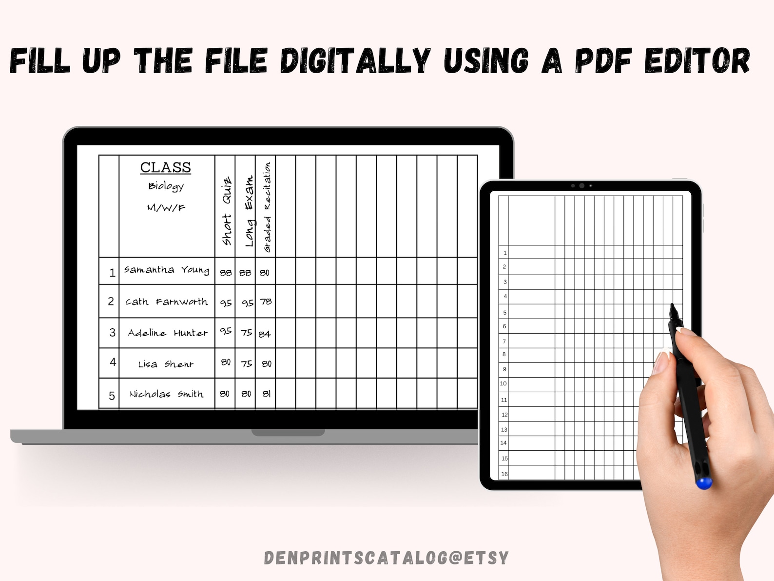 Printable Blank Tracking,class Record, Teacher Gradebook Template ...