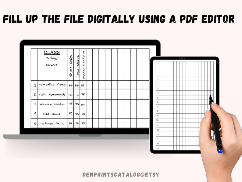 Printable Blank Tracking,class Record, Teacher Gradebook Template ...