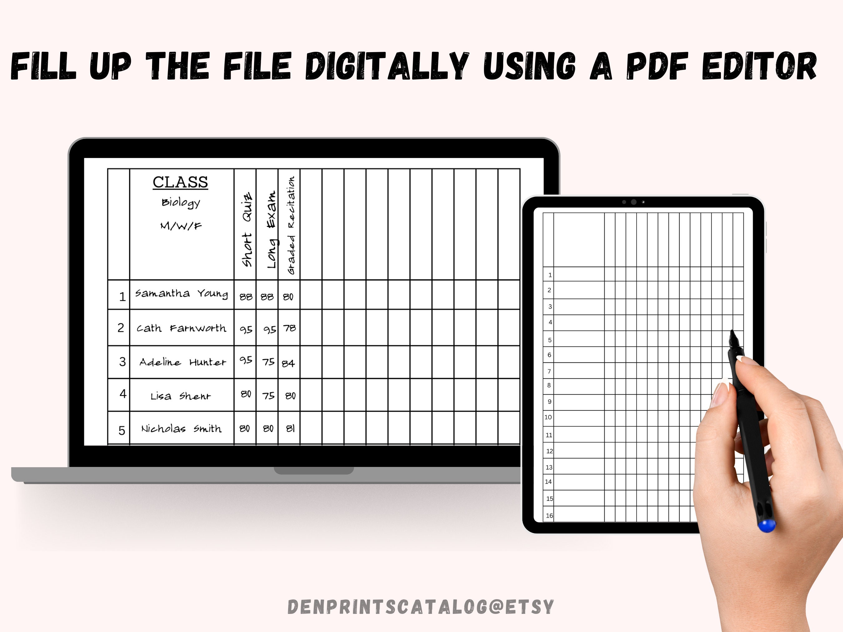 Printable Blank Tracking,class Record, Teacher Gradebook Template ...