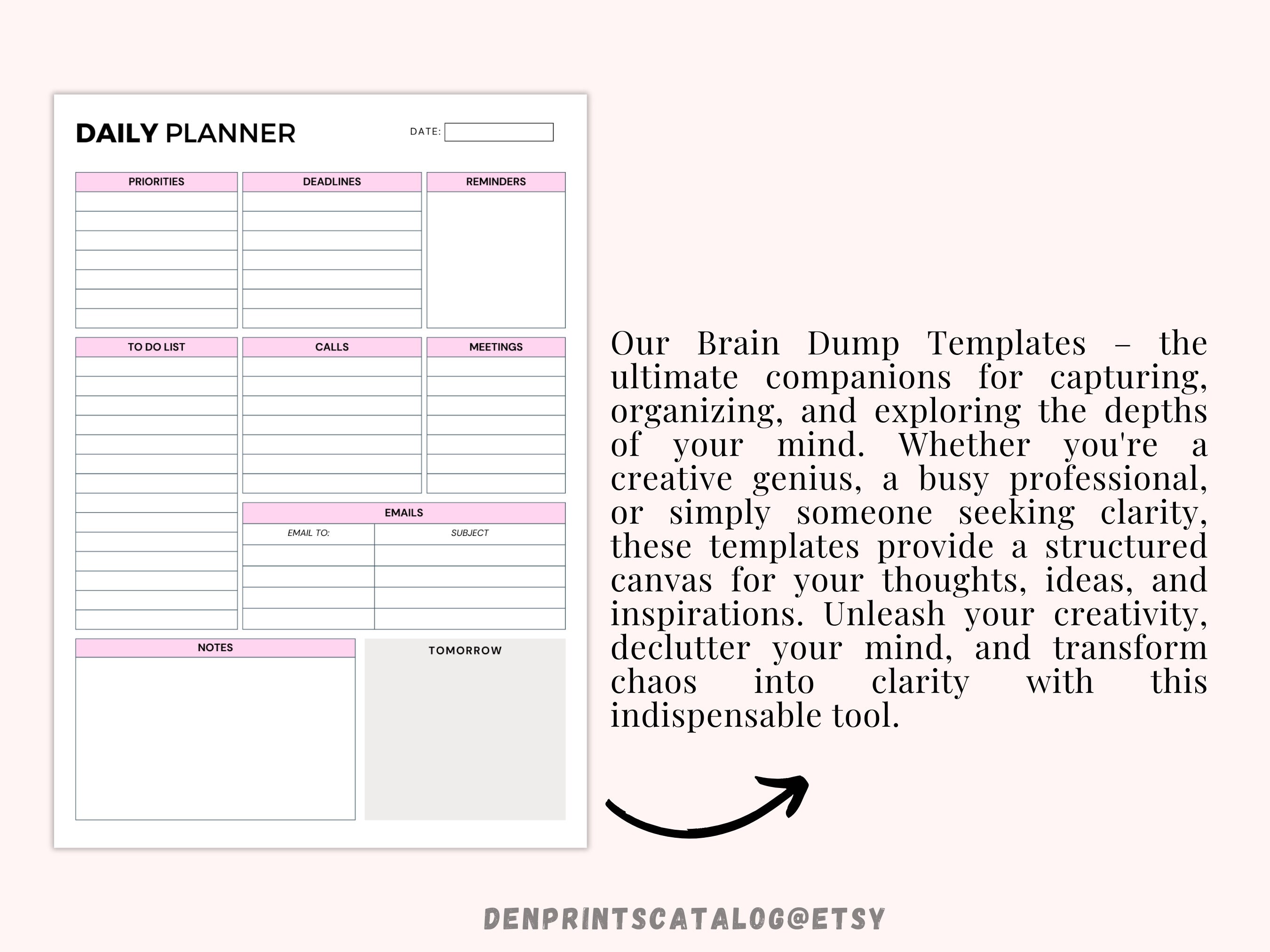 Brain Dump Template BUNDLE Printable, to Do List Editable, ADHD Daily ...
