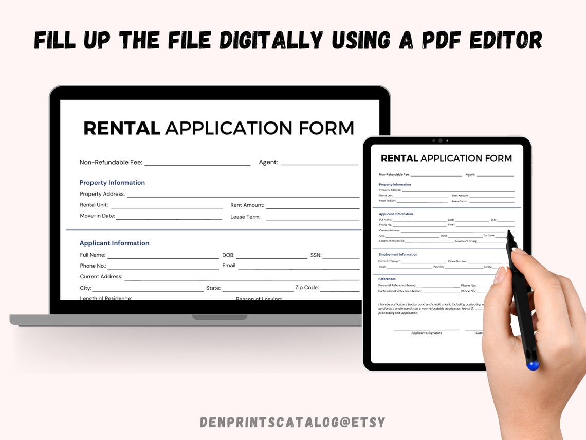 Rental Application Form Printable, Landlord Rental Application, Tenant Rental Application, Lease ...