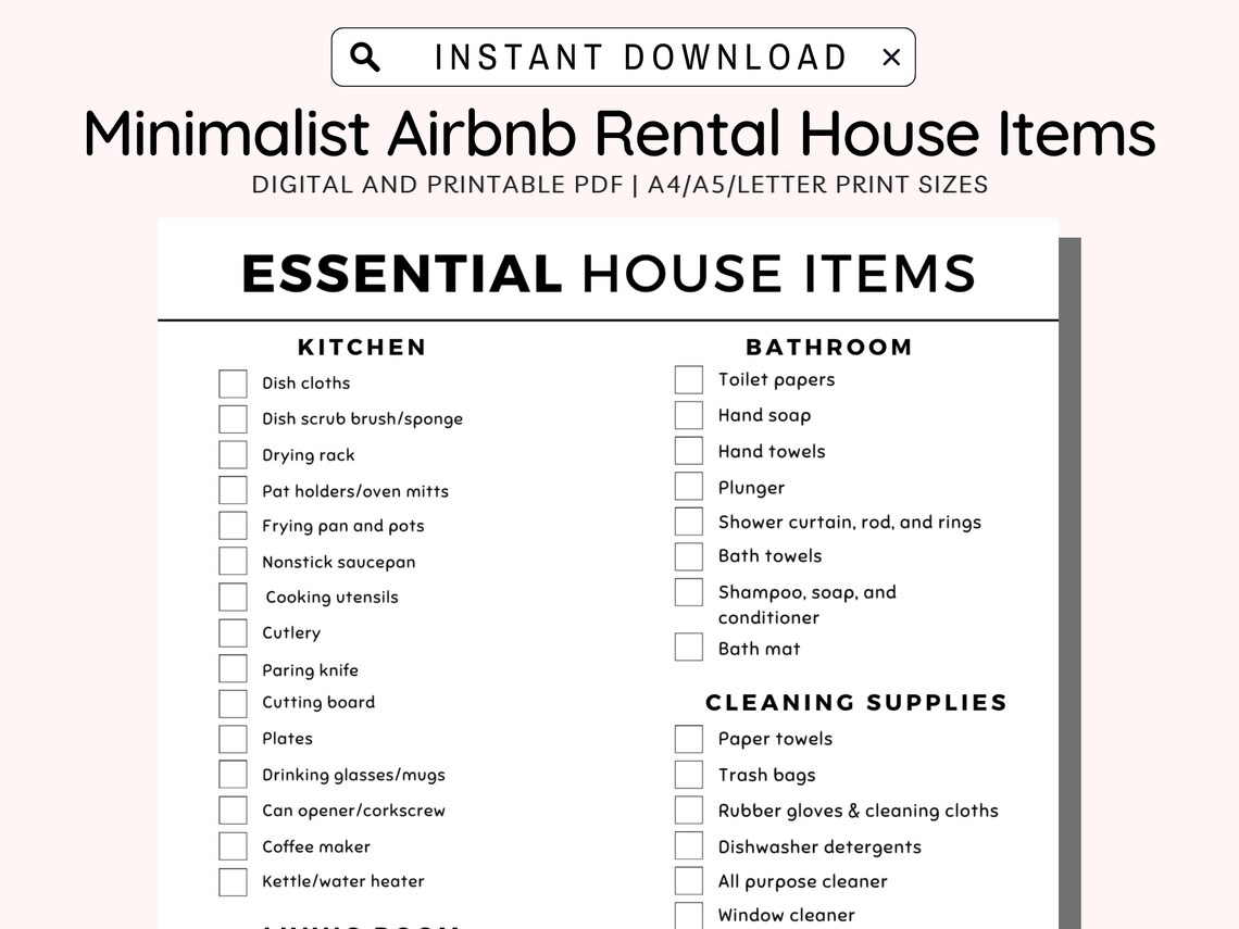 Essential House Items Printable, Airbnb Rental Inventory Checklist ...