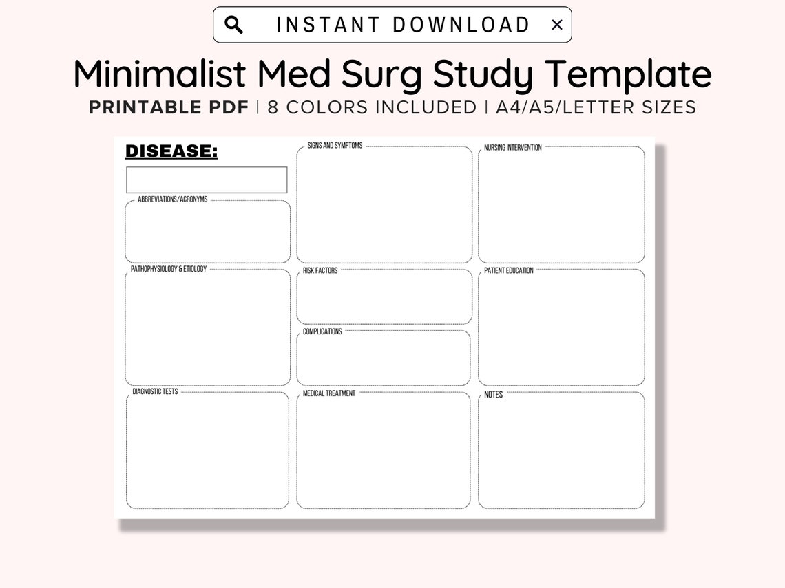 Minimalist Med Surg Study Template, Pathophysiology Template, Medical ...