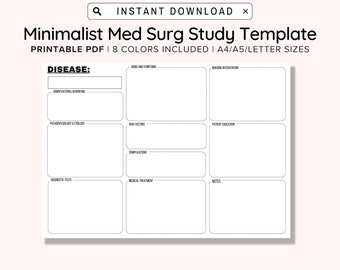 Med Surg Study Template Printable, Pathophysiology Template, Medical Surgical Nursing, Disease ...
