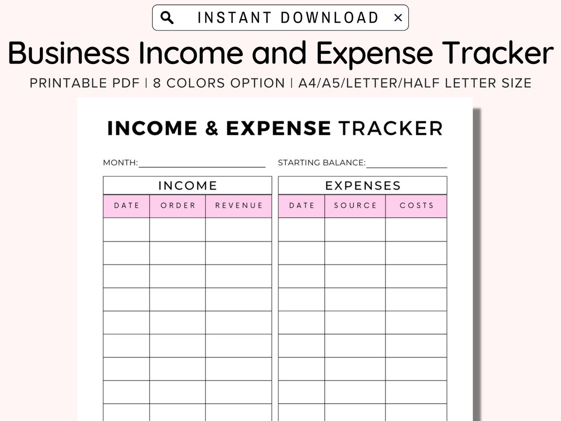 Business Expense Tracker Printable Small Business Income & - Etsy