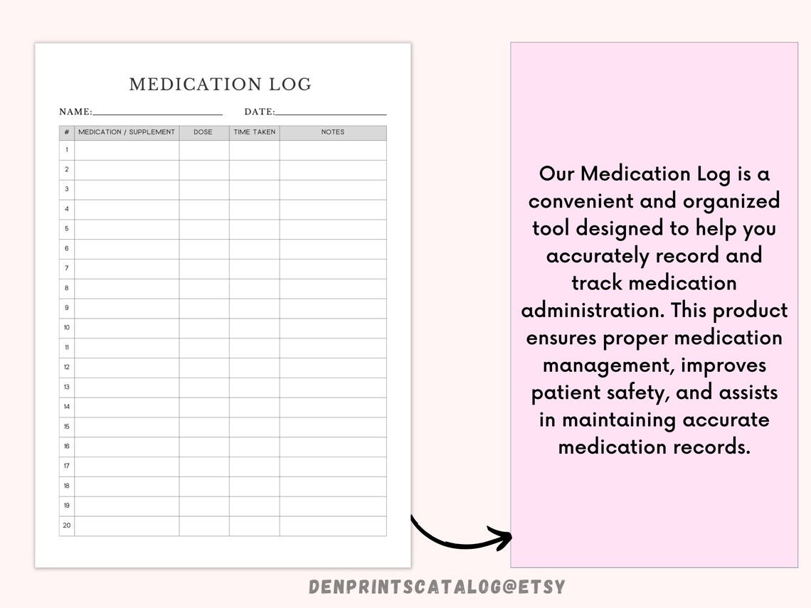 Printable Medication Log, Ready to Print Medication Log Chart, Post ...