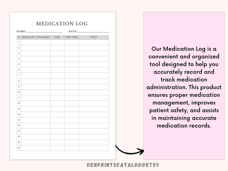 Printable Medication Log, Ready to Print Medication Log Chart, Post ...