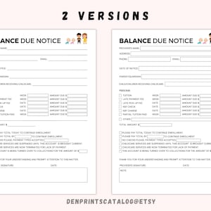 DAYCARE Balance Due Childcare Center Late Payment Notice, Past Due ...