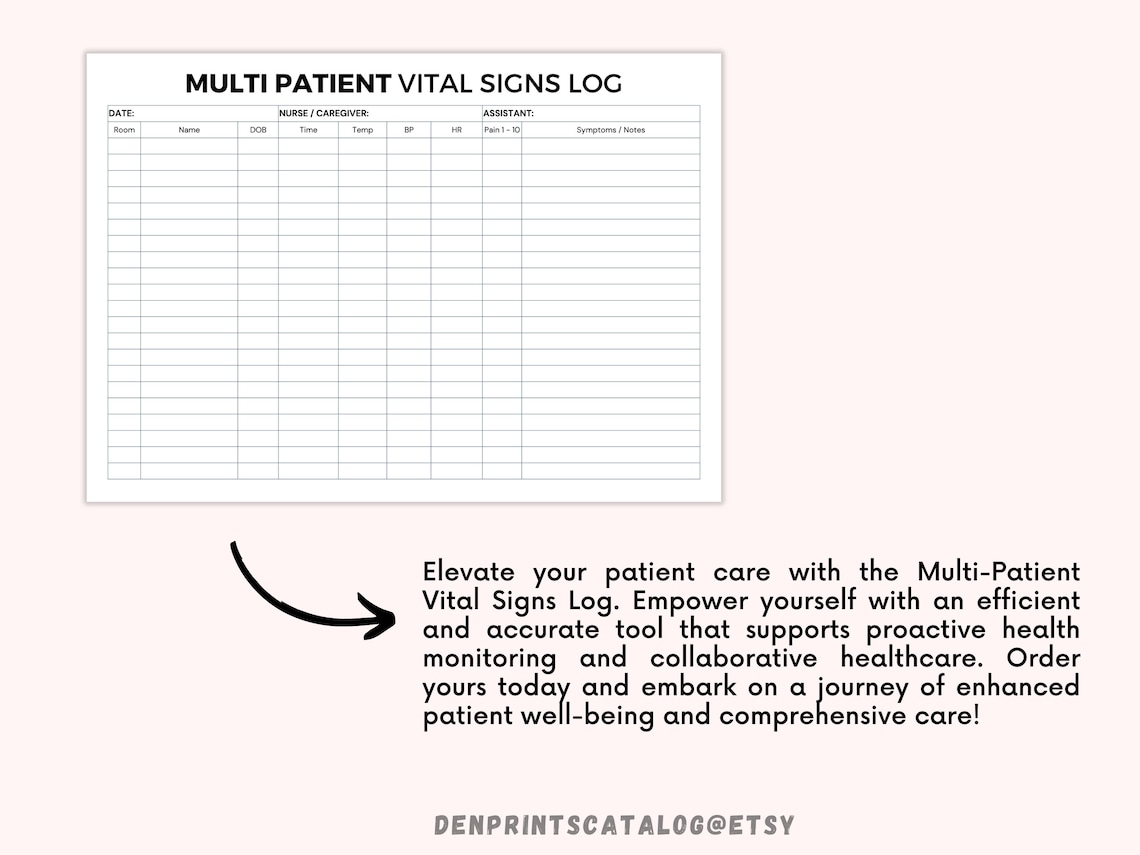 Printable Multiple Patients Vital Signs Log, PDF Digital Downloads A4 ...