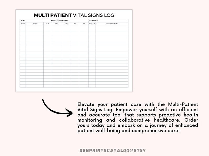 Printable Multiple Patients Vital Signs Log, PDF Digital Downloads A4 ...