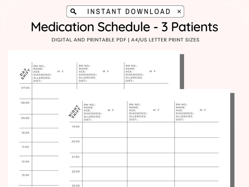 Medication Schedule - Three Patients, Nursing Notes, Nurse to Do Day ...