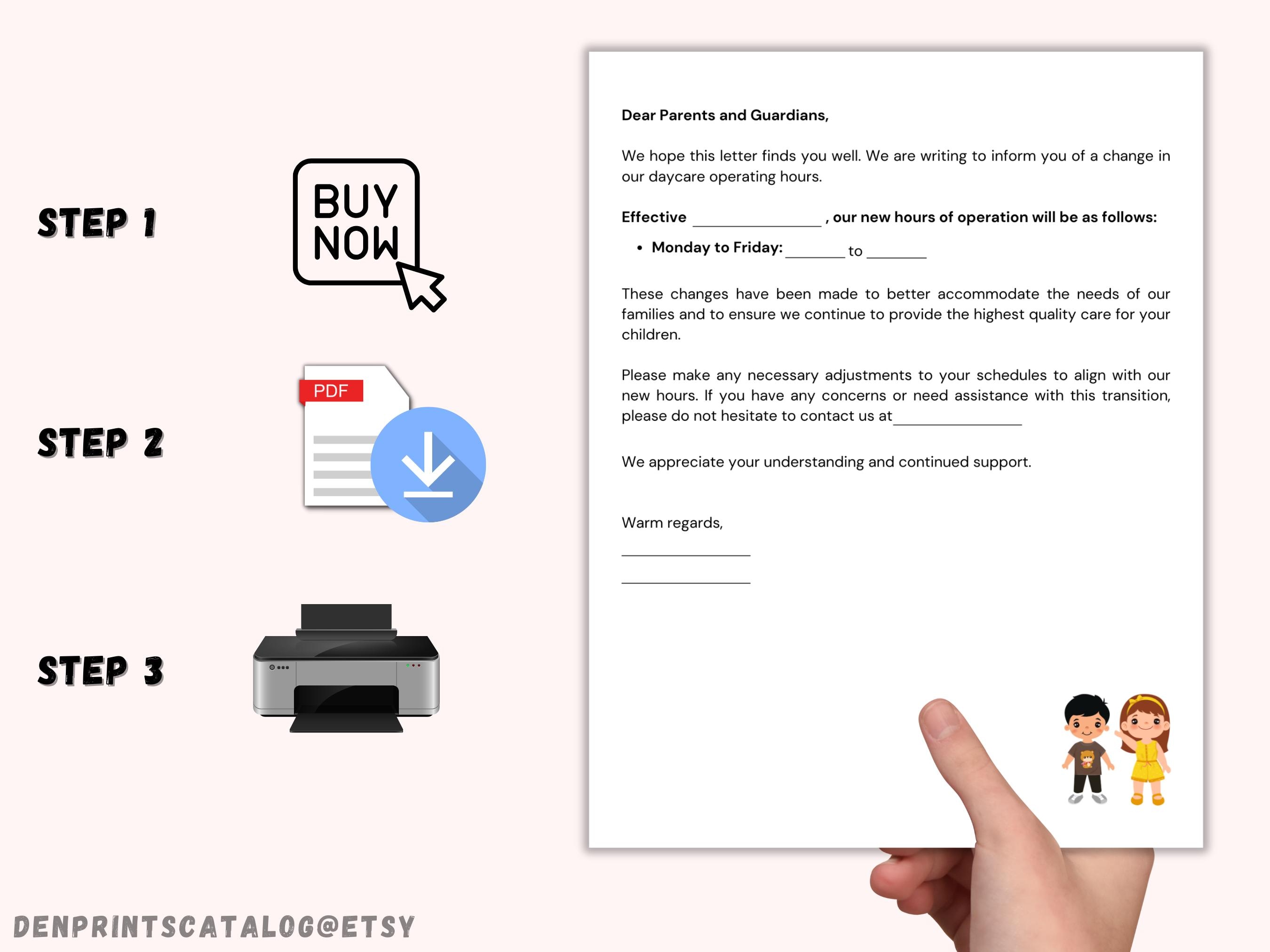 Fillable Daycare Change of Hours Letter, Printable Change of Hours ...