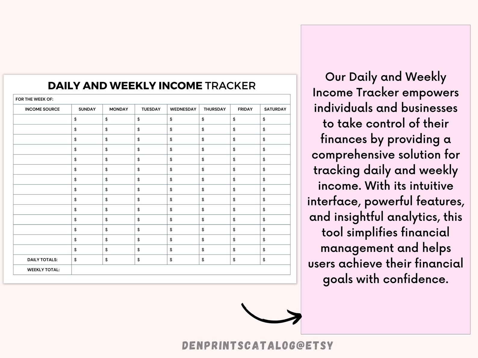 Printable Daily and Weekly Income Tracker, Income Tracker Printable ...