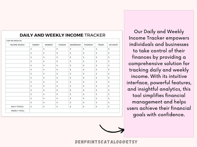 Printable Daily and Weekly Income Tracker, Income Tracker Printable ...