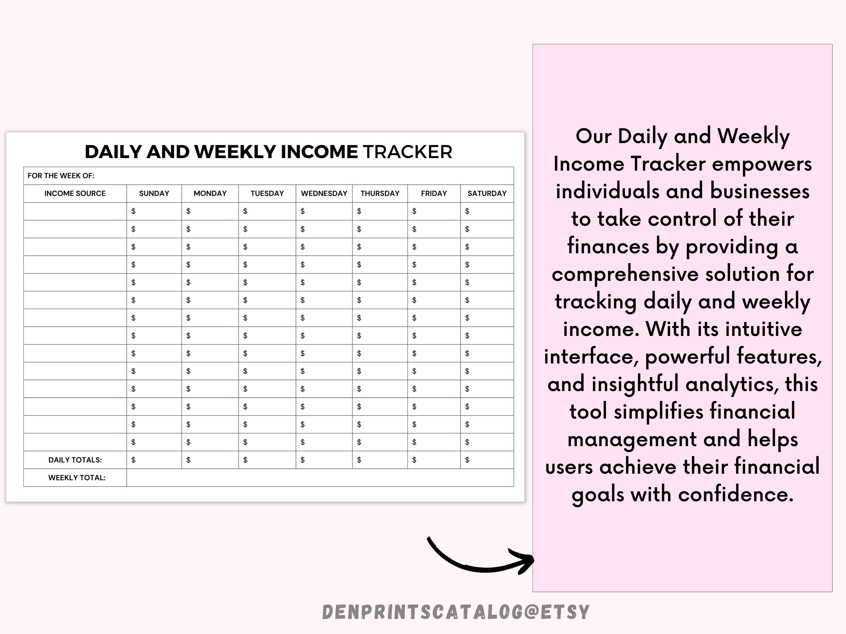 Printable Daily and Weekly Income Tracker, Income Tracker Printable ... Printable Daily and Weekly Income Tracker, Income Tracker Printable ...