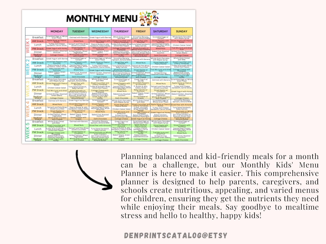 Home Daycare Weekly Menu Editable, Kids Weekly Meal Planner, Preschool ...