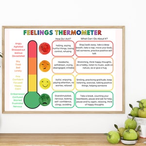 Feelings Thermometer Chart With Coping Skills, Emotions Poster Kids ...