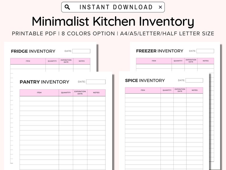 Printable Kitchen Inventory, Pantry, Fridge and Freezer Inventory ...