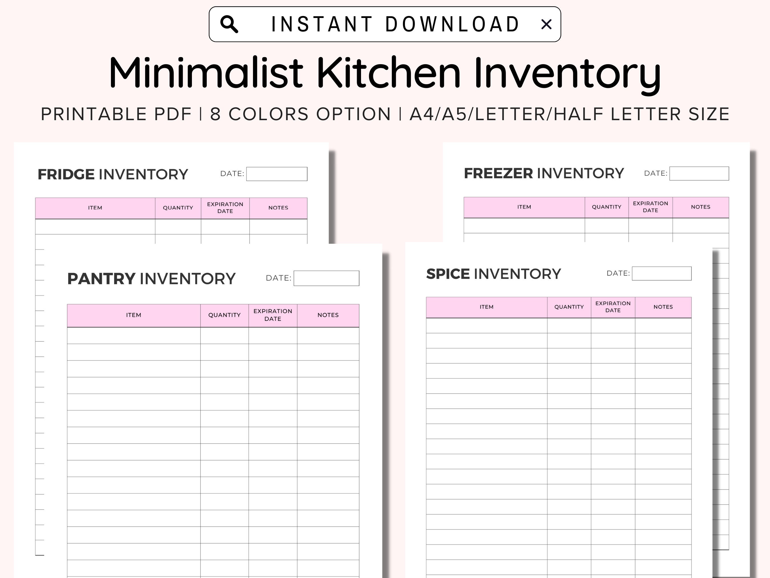 Printable Kitchen Inventory, Pantry, Fridge and Freezer Inventory ...