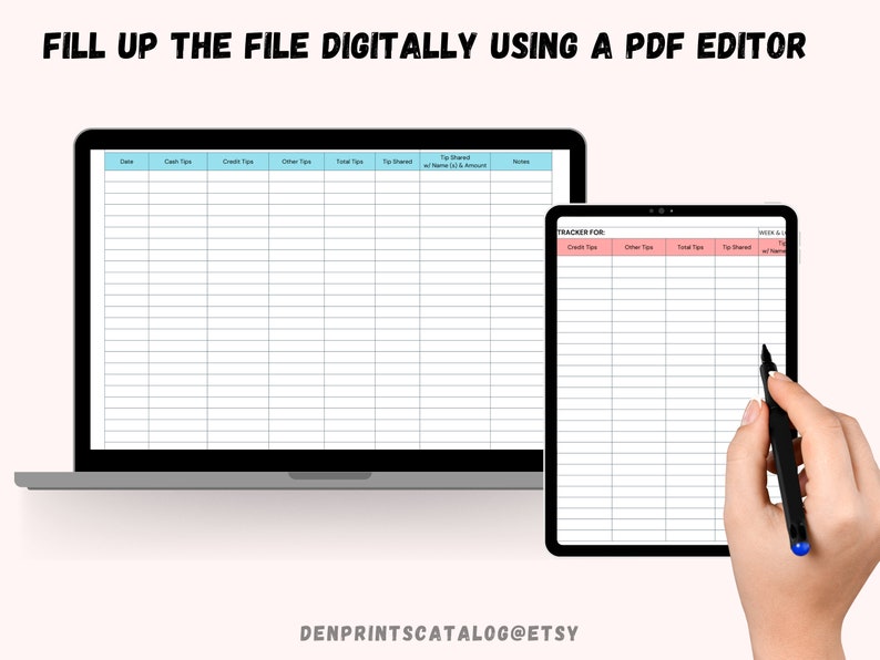 Server Tips Tracker Sheet Printable, for Tip Sharing Weekly Breakdown ...