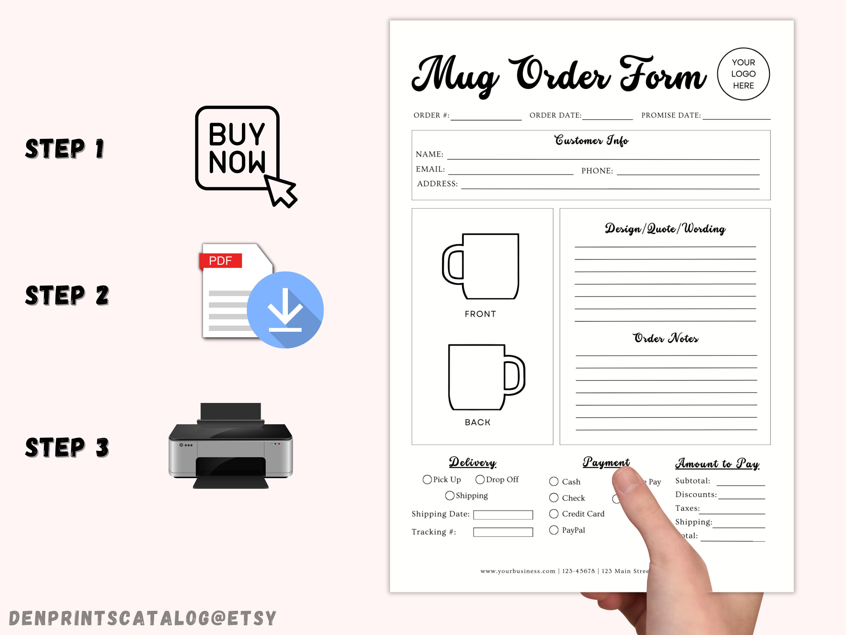 Mug Order Form, Editable Canva Template, Coffee Cup Printable Order ...