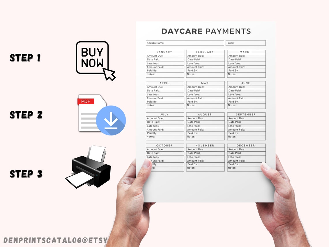 Daycare Payments Log Printable, Daycare Payments, Daycare Tuition ...