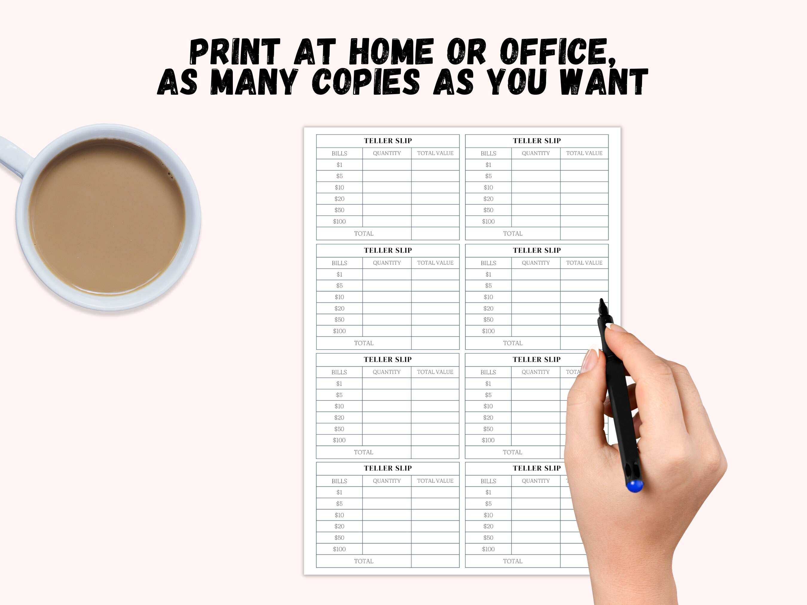 Cash Breakdown Slips Printable, Bank Teller Slips, Cash Withdraw Slips ...