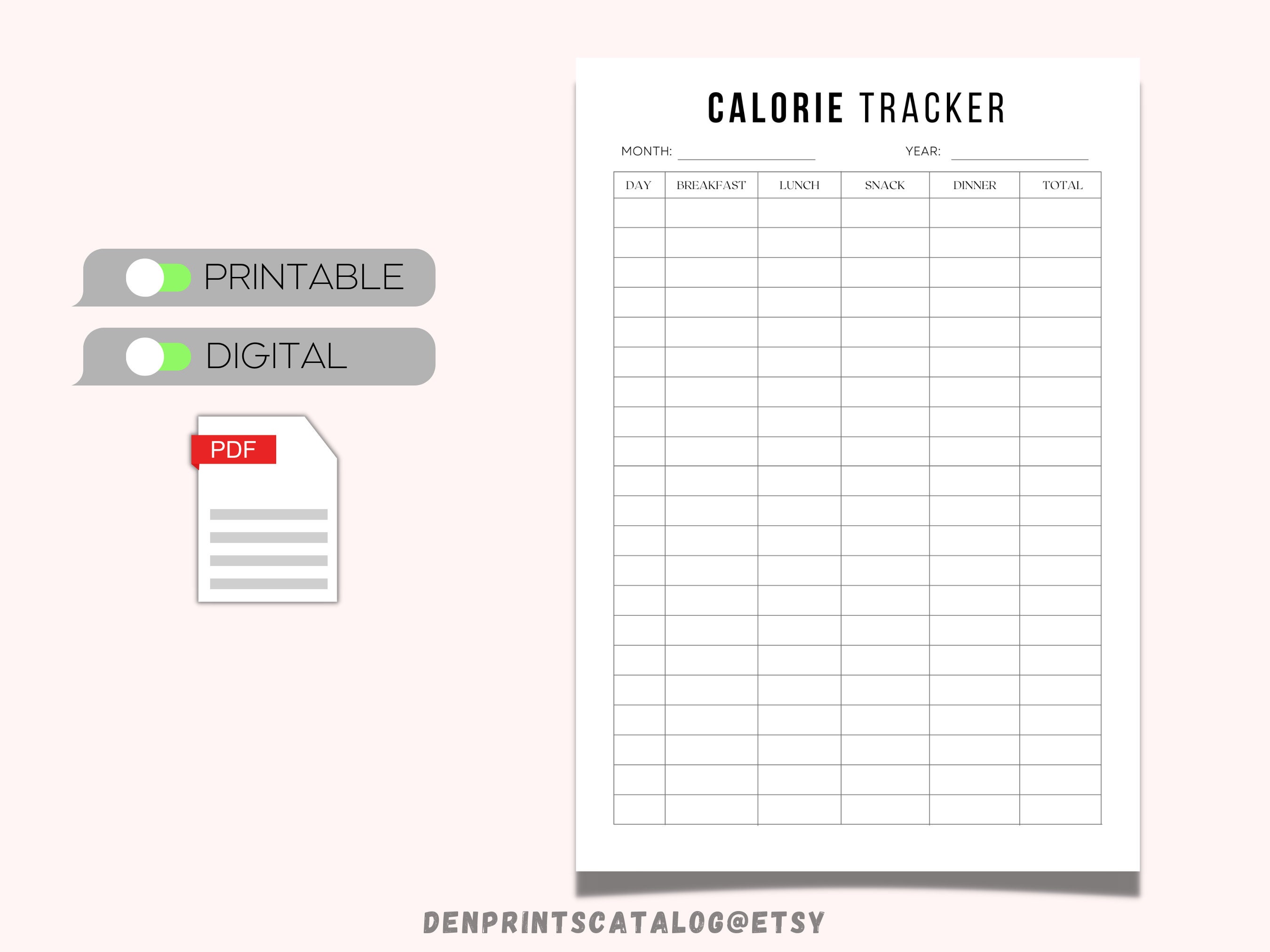 Minimalist Calorie Tracker, Monthly Calorie Tracker Printable, Low ...