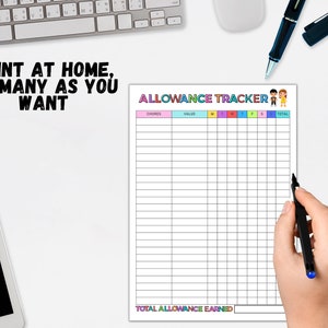 Allowance Tracker for Kids,printable Allowance Chore Chart,daily Weekly ...