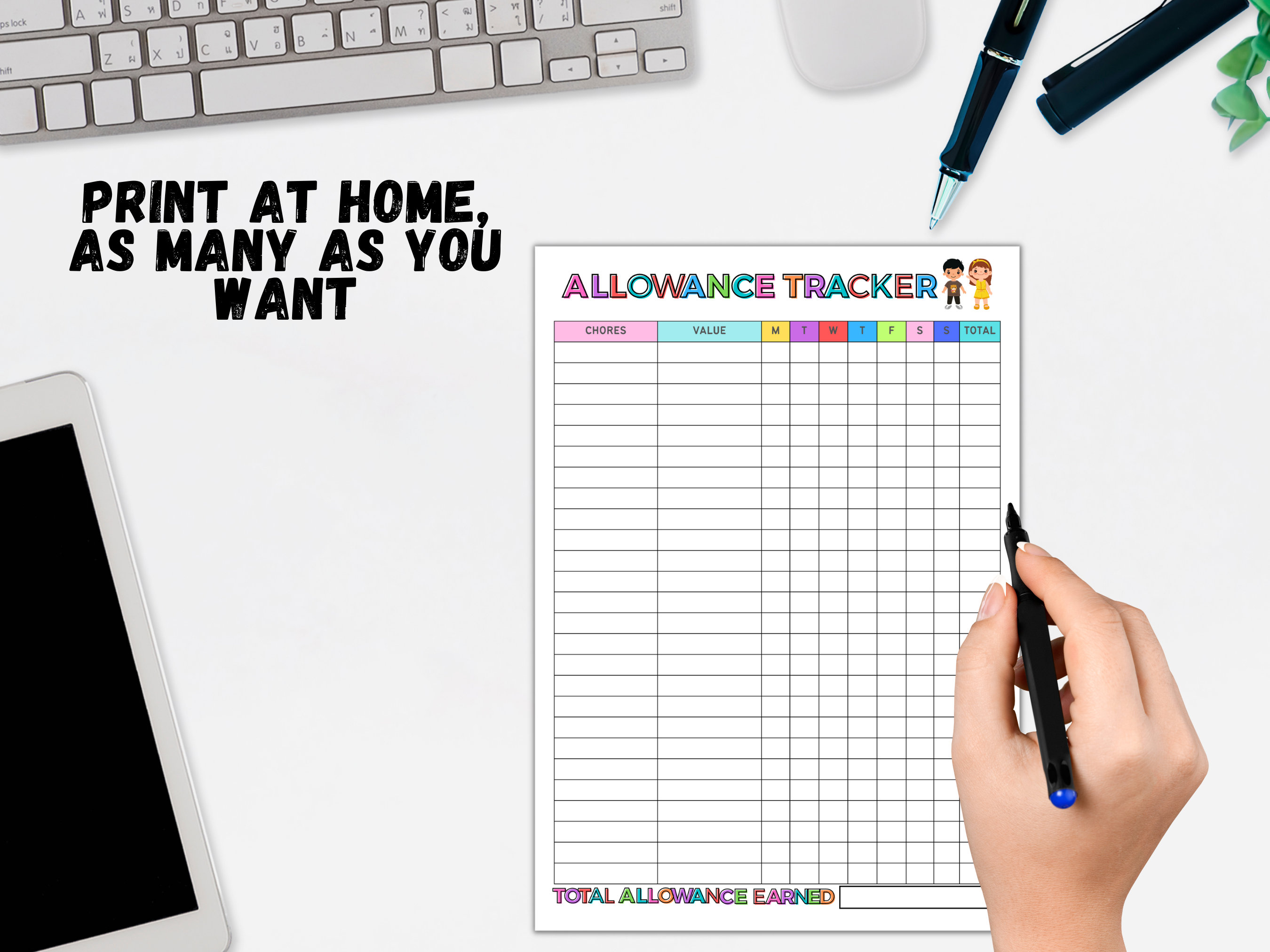 Allowance Tracker for Kids,printable Allowance Chore Chart,daily Weekly ...