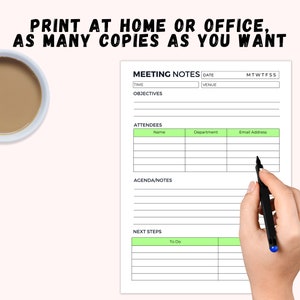 Meeting Notes Template Printable, Meeting Minutes, Meeting Agenda ...