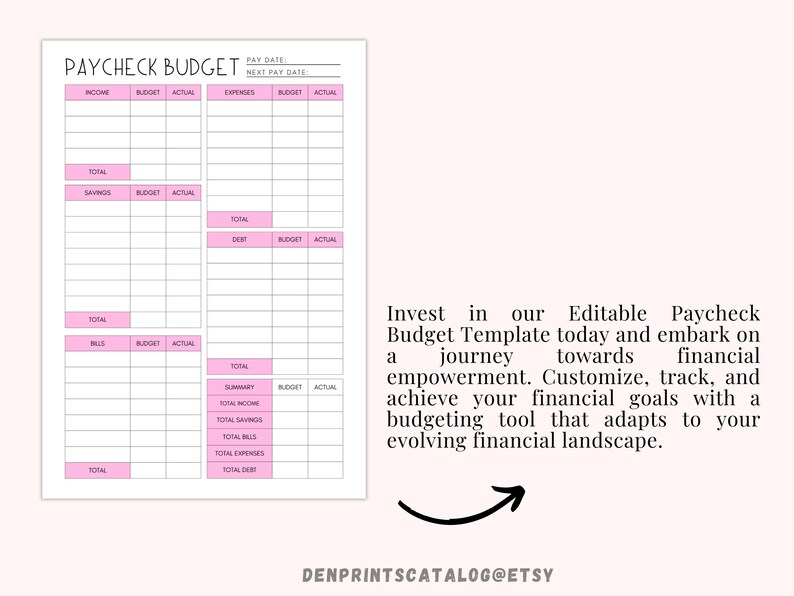 Editable Paycheck Budget Overview Template, Paycheck Budget Printable ...