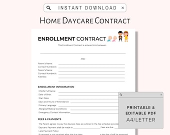 Editable Home Daycare Contract Template, Home Daycare Agreement Form ...