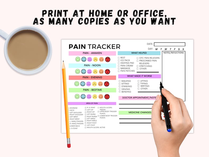 Daily Pain Tracker and Journal Printable, Chronic Pain Management, Pain ...
