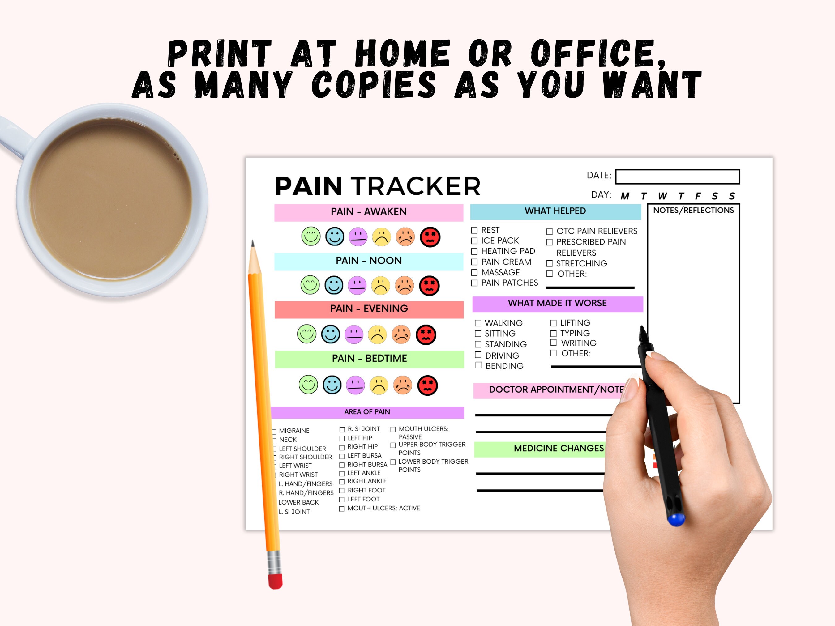 Daily Pain Tracker and Journal Printable, Chronic Pain Management, Pain ...